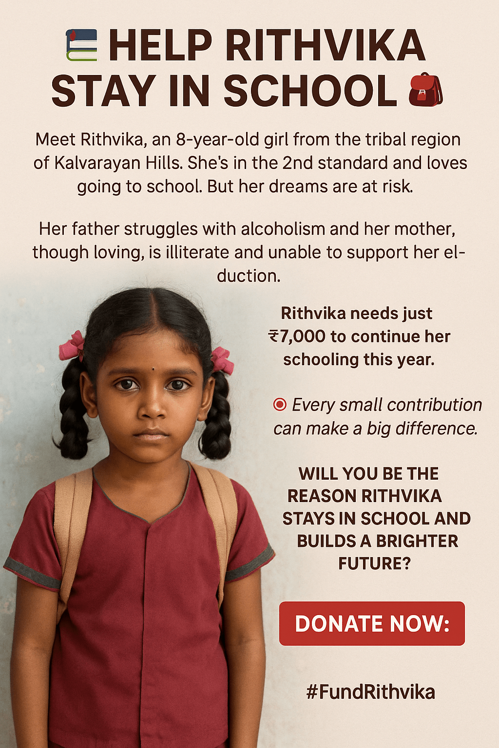Support Tribal Girl Child Education - Support Rithvika from Kalvarayan ...